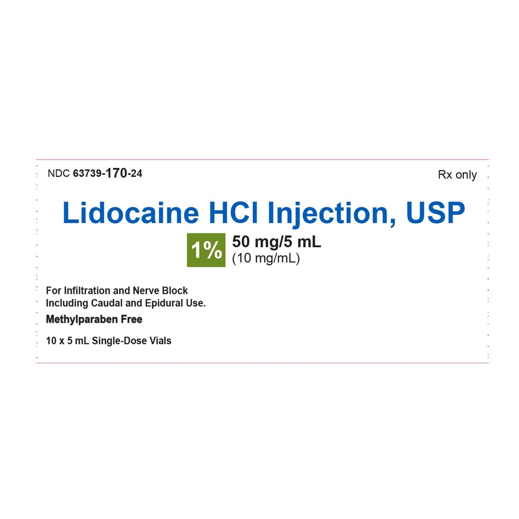 Lidocaine HCl, Preservative Free 1%, 10 mg / mL Injection 5 mL ...