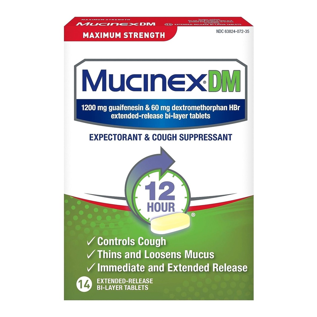 Cold and Cough Relief Mucinex® DM 1,200 mg - 60 mg Strength Tablet 14 ...